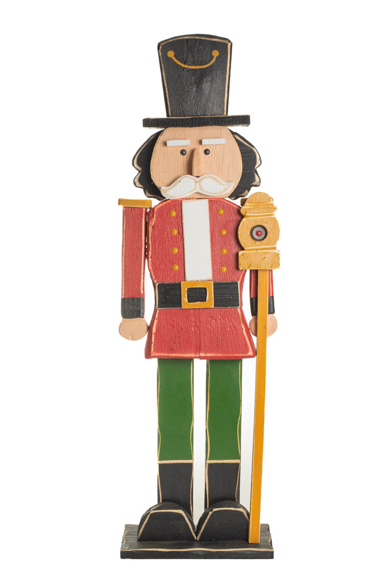 Large Red and Green Wooden Stoic Nutcracker Standee | Starlight Collection