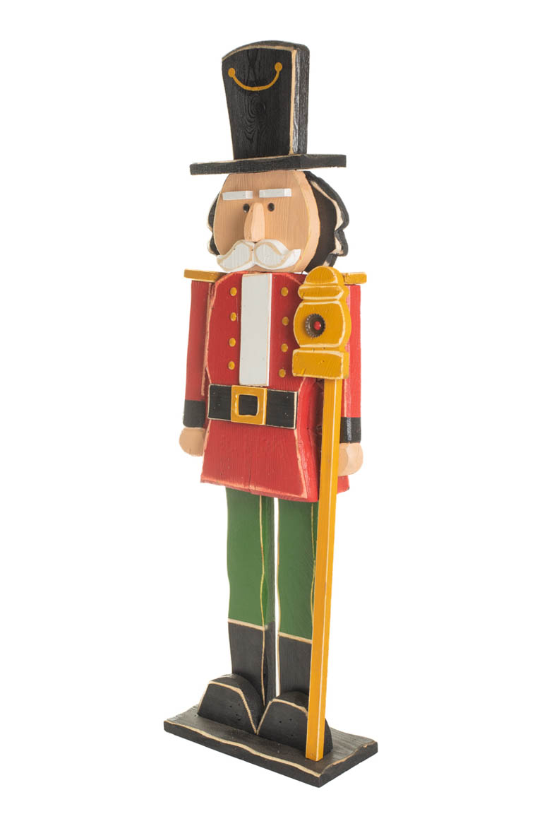 Large Red and Green Wooden Stoic Nutcracker Standee | Starlight Collection