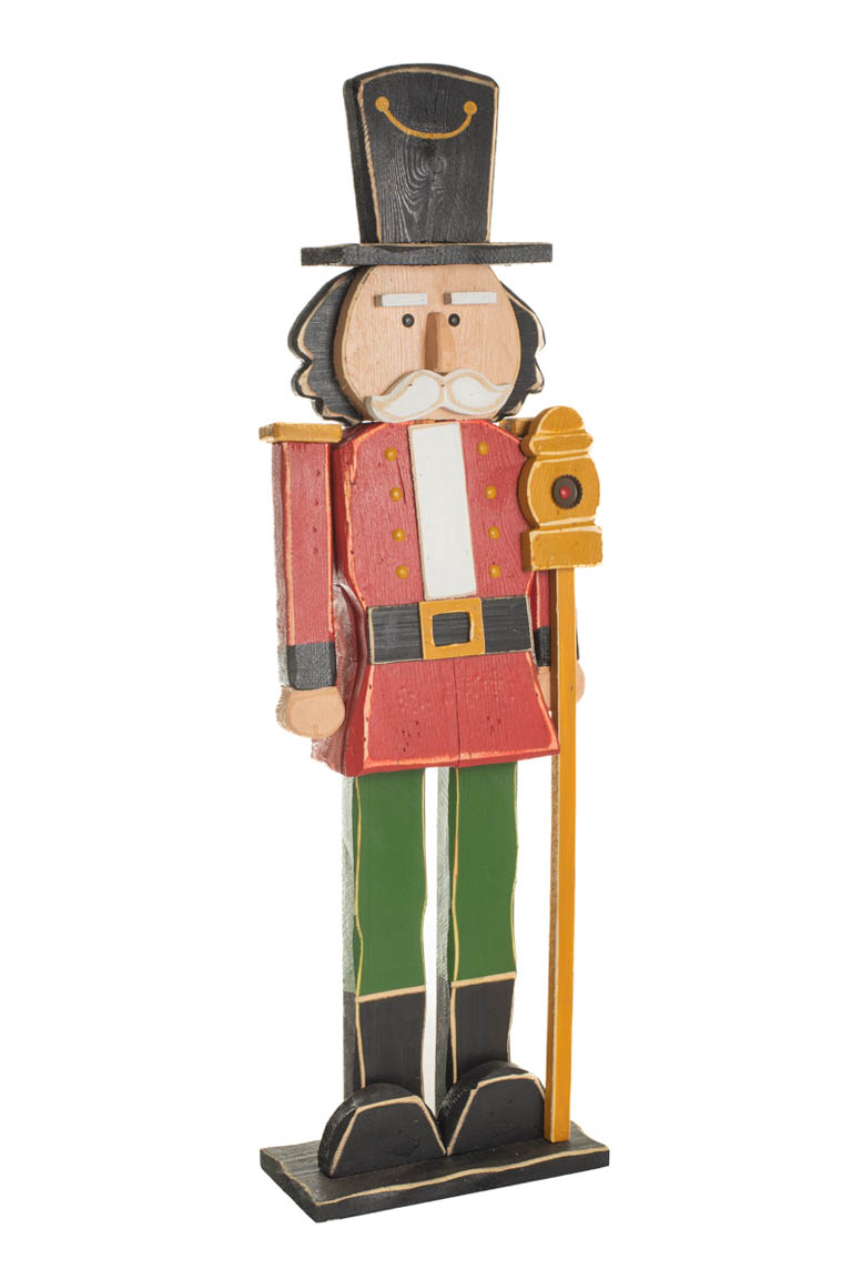 Large Red and Green Wooden Stoic Nutcracker Standee | Starlight Collection