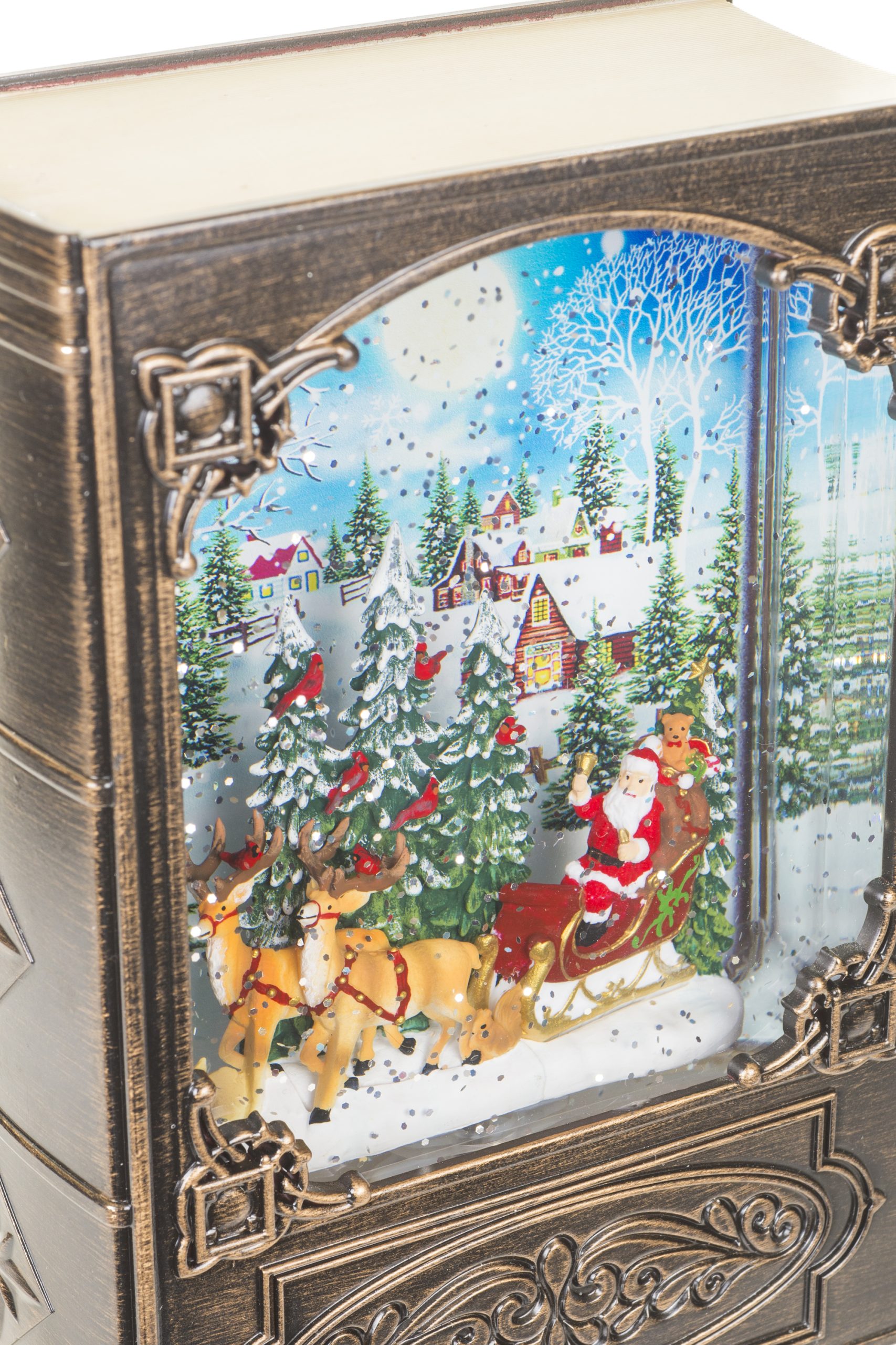 Musical Antique Brown Book Snow Globe with Santa in Sleigh With Santa ...